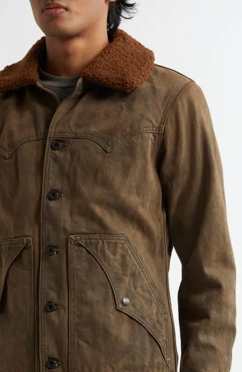 Double Rl Halkirk Fleece Collar Denim Jacket - Distressed